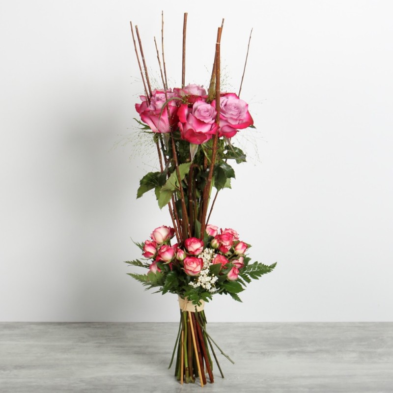 Bouquet de 7 roses Deep Purple en faisceau de 2 étages